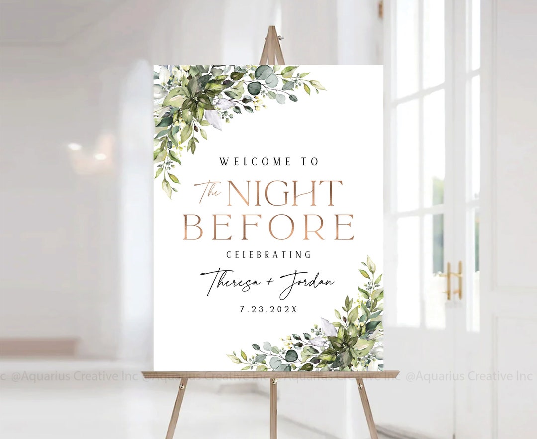 Rehearsal Dinner Sign, Wedding Rehearsal Dinner, Greenery Wedding ...