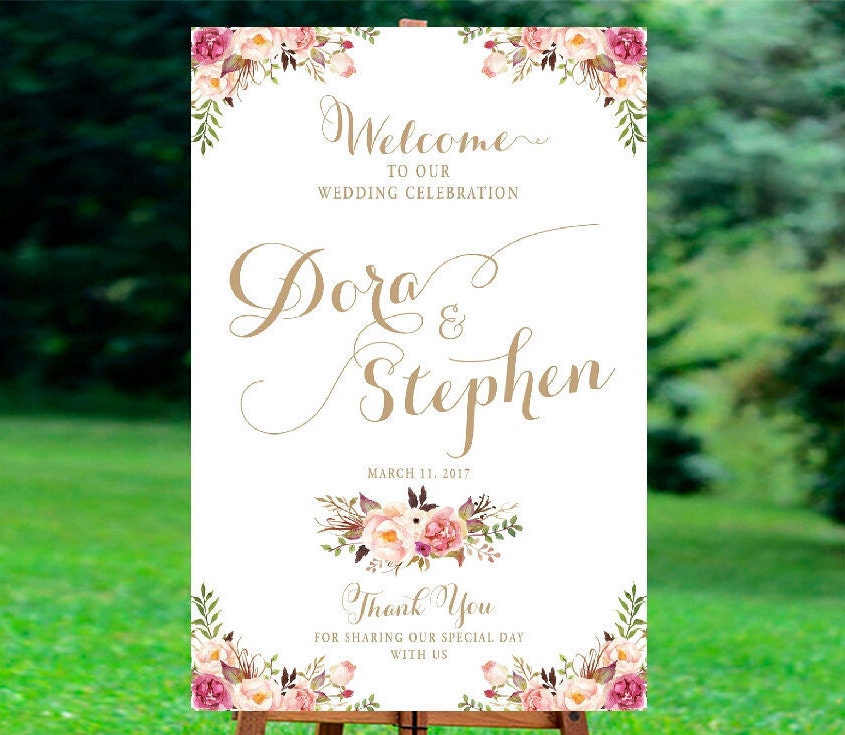 Wedding Welcome Sign, Wedding Invitations, Welcome Wedding Sign, Floral ...
