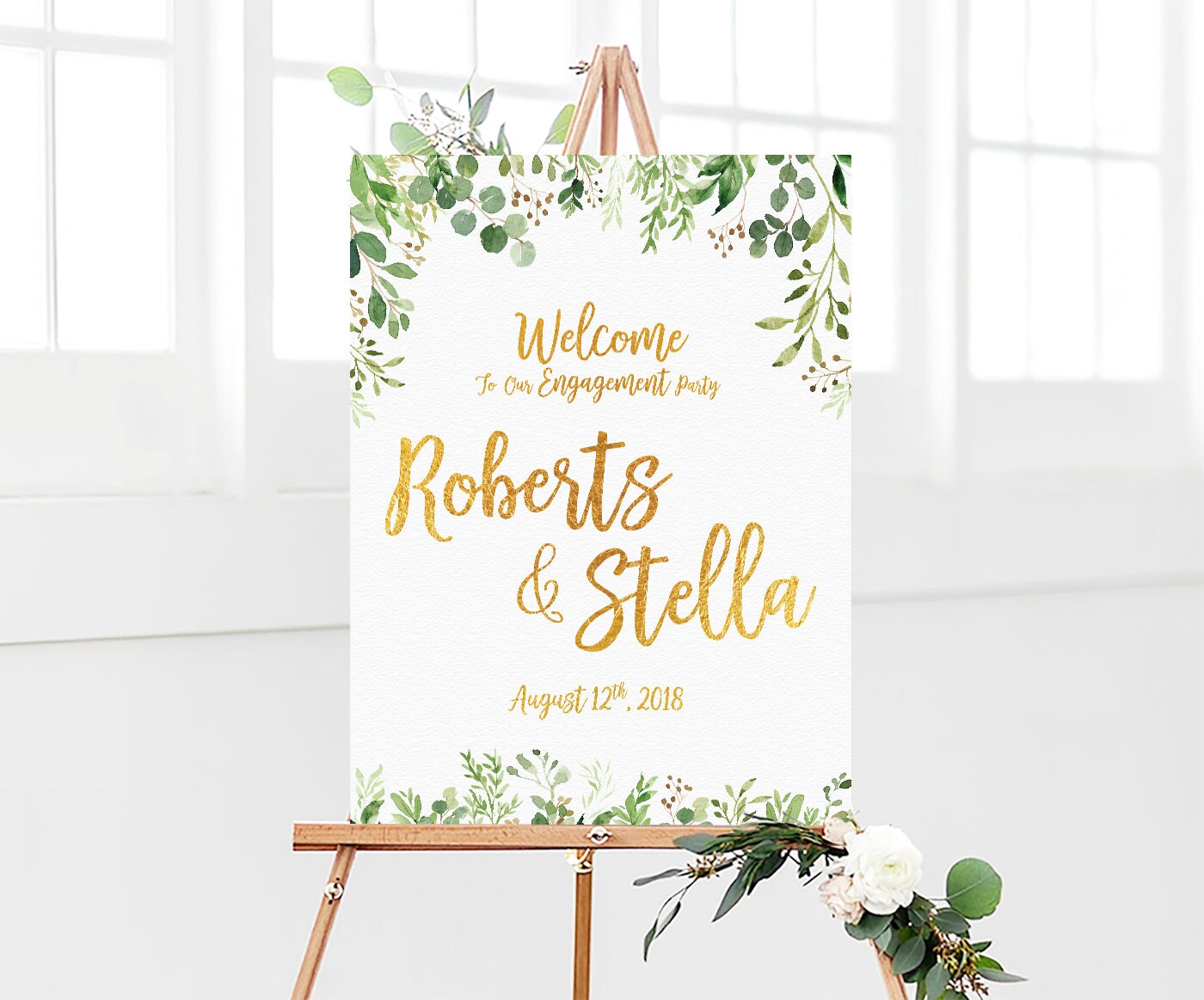 Engagement Welcome Sign, Engagement Sign, Greenery Engagement Party ...