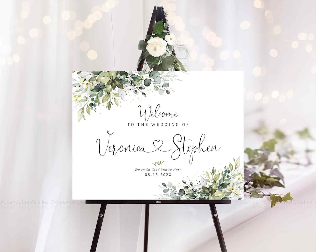 Greenery Wedding Sign, Wedding Welcome Sign, Wedding Signs, Greenery ...
