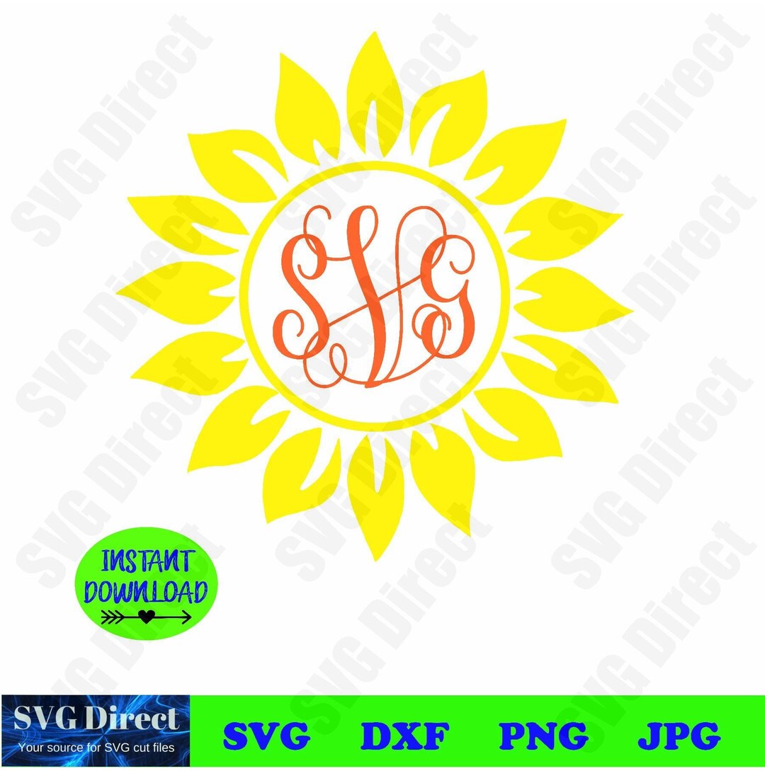 Sunflower Monogram ****svg, Png, Dxf, Jpg Use With Silhouette Studio ...