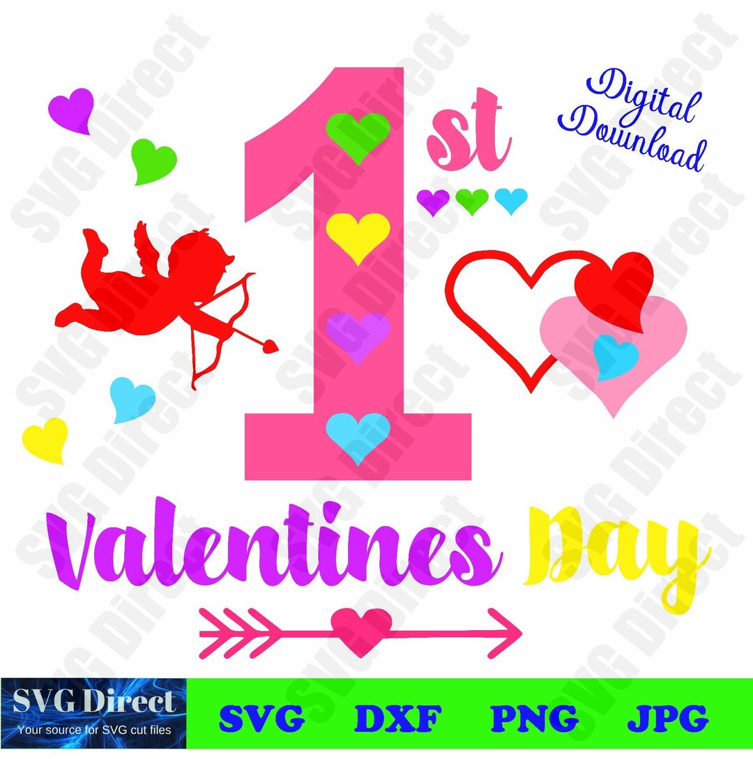 1st Valentines Day **** Cupid Svg, Png, Dxf, Jpg Use With Silhouette Studio & Cricut, Vector Art ...