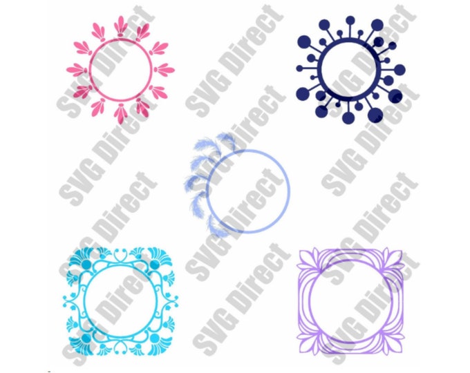 6 Boho Feather Monogram Frames SVG Cut File Templates, Feather Svg ...