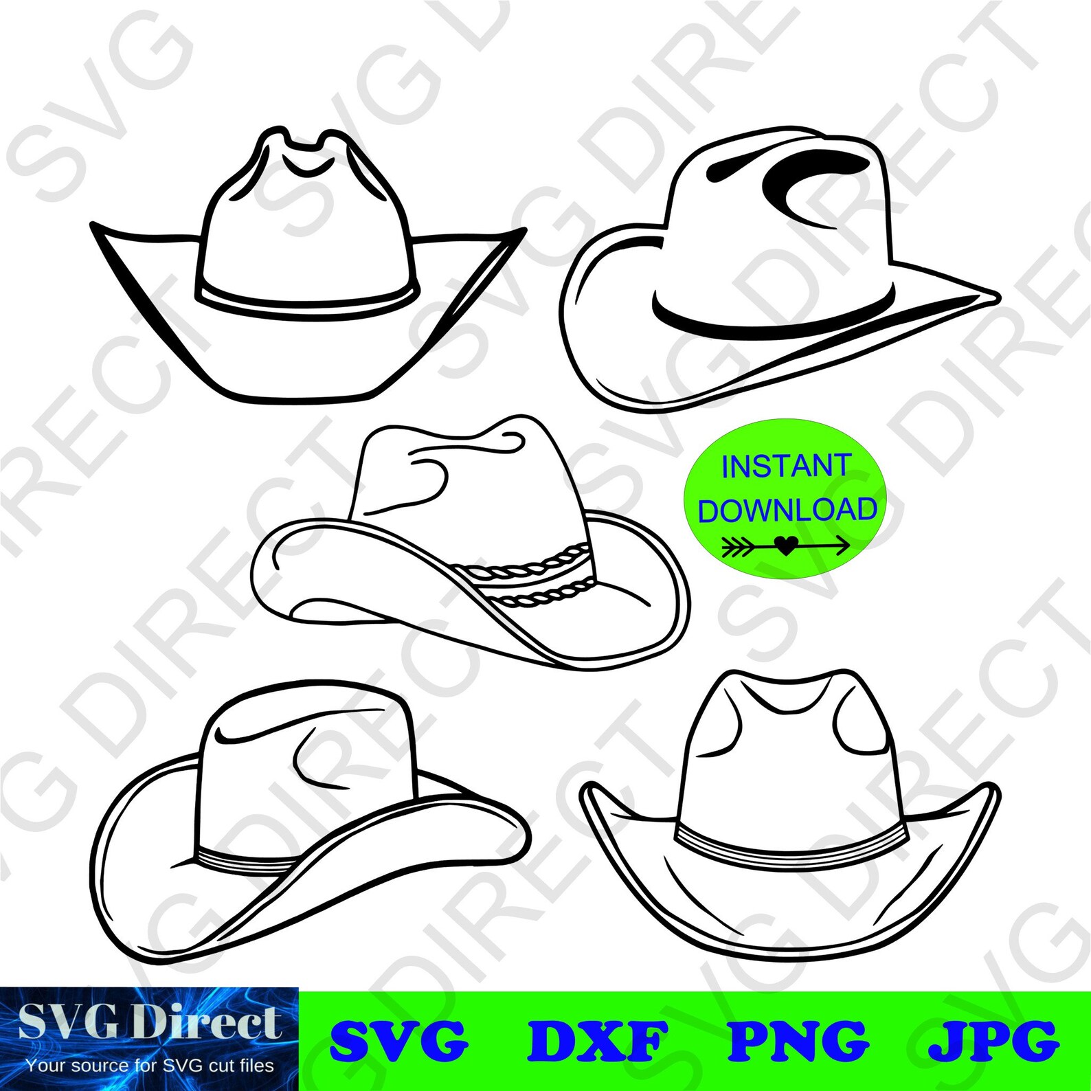 Cowboy Hat SVG Bundle, Set of 5 - No Fill **** Cowboy Hat Bundle ...