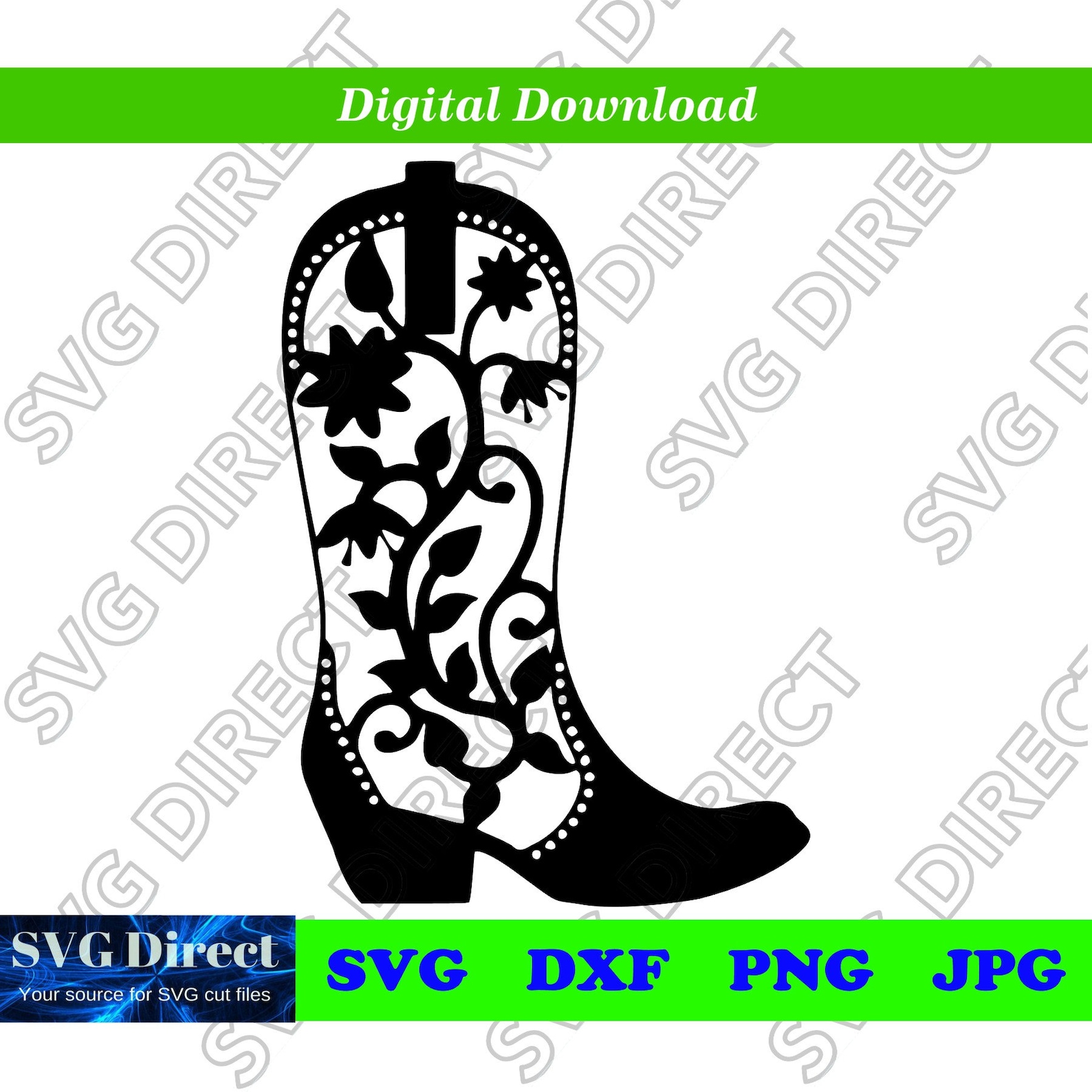Cowgirl Boot ****svg, Png, Dxf, Jpg Use With Silhouette Studio & Cricut ...