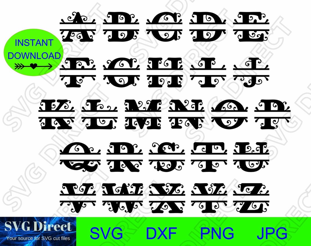 Fancy Split Letter Monogram ****svg, Png, Dxf, Jpg Use With Silhouette ...