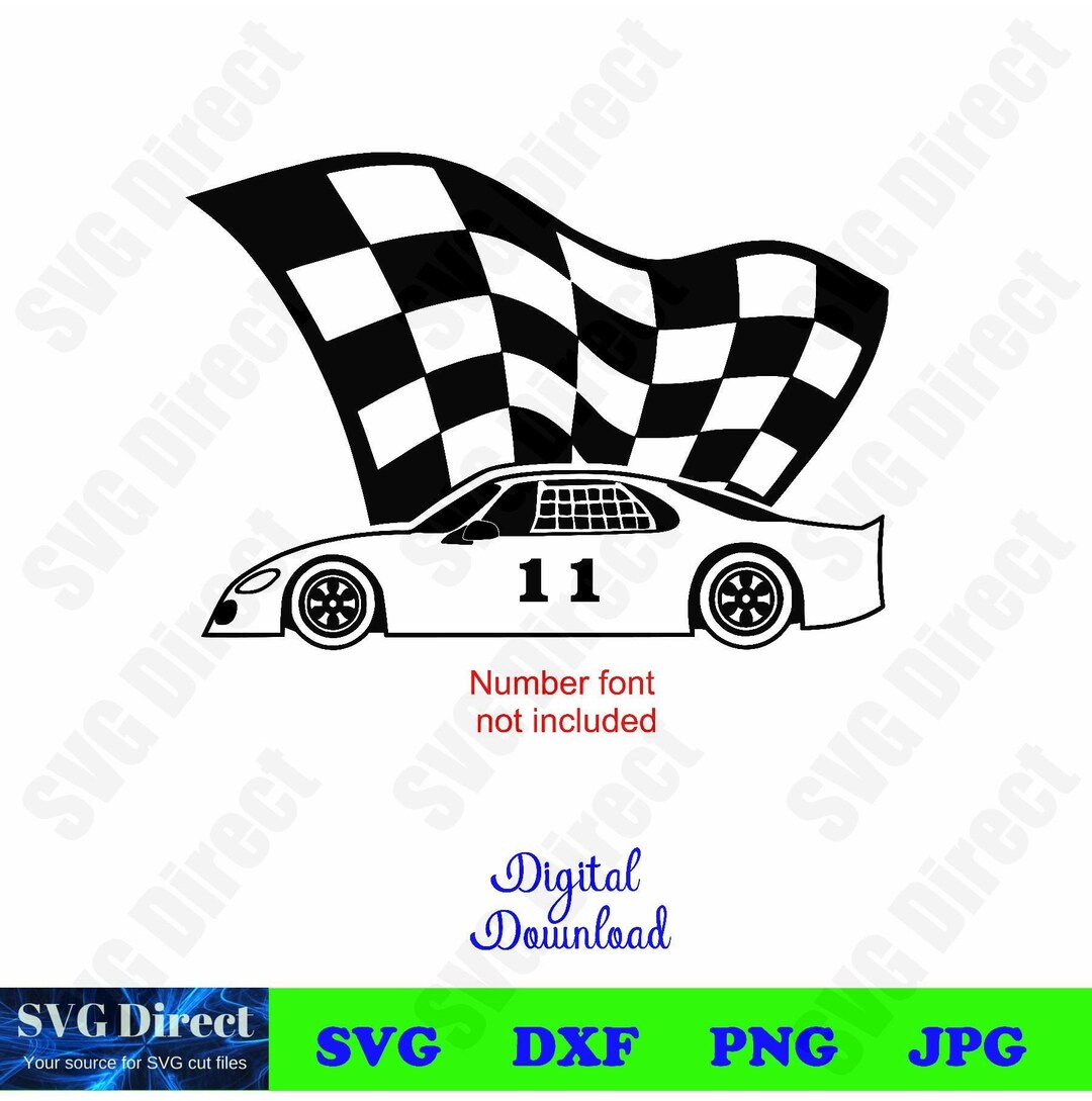 Race Car With Flag ****svg, Png, Dxf, Jpg Use With Silhouette Studio ...