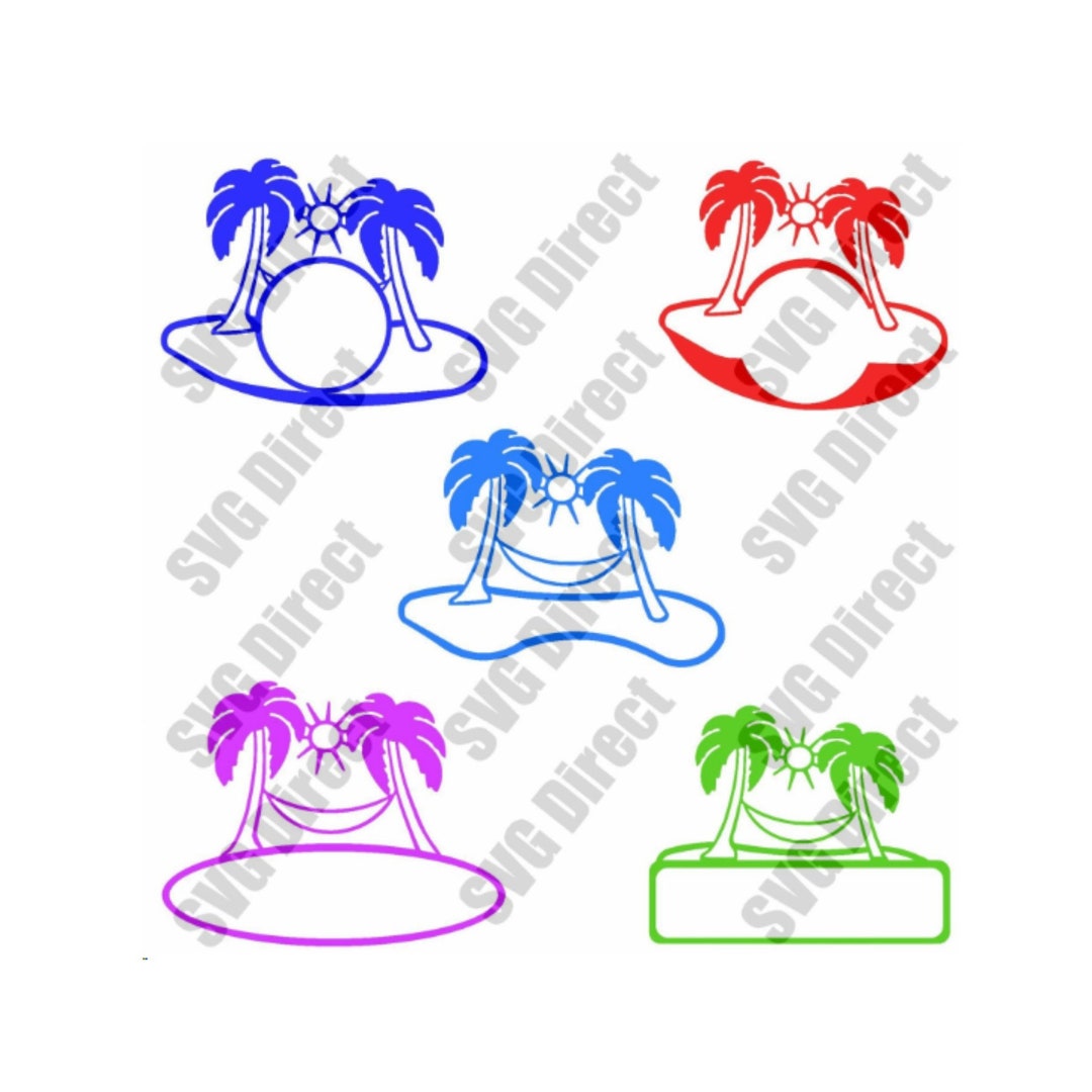 Tropical Island Monogram SVG - Set of 5 - Beach, Surf, Surfboard ...