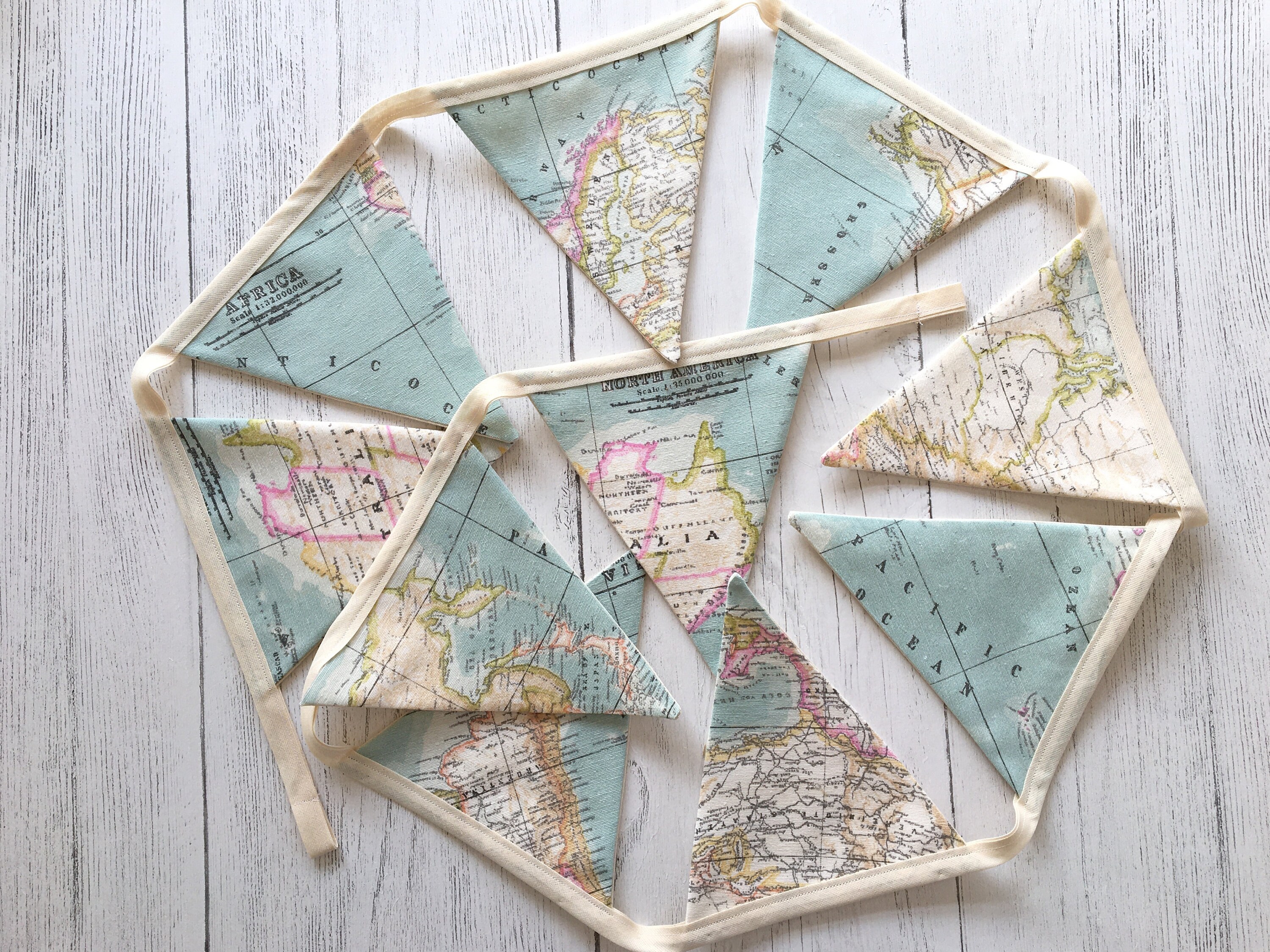 Handmade Earth World Map Bunting Vintage Look Fabric Atlas | Etsy