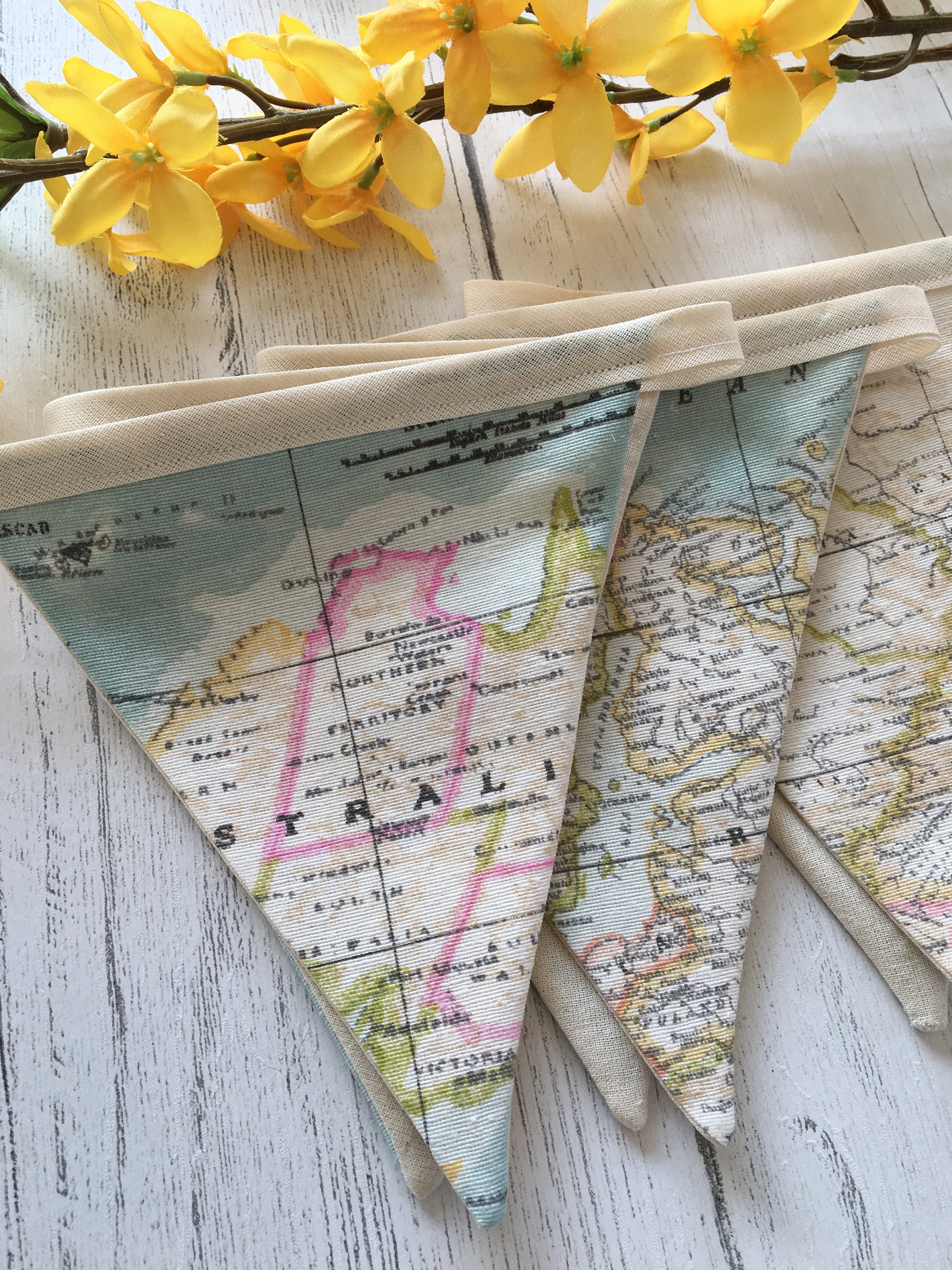 Handmade Earth World Map Bunting Vintage Look Fabric Atlas | Etsy