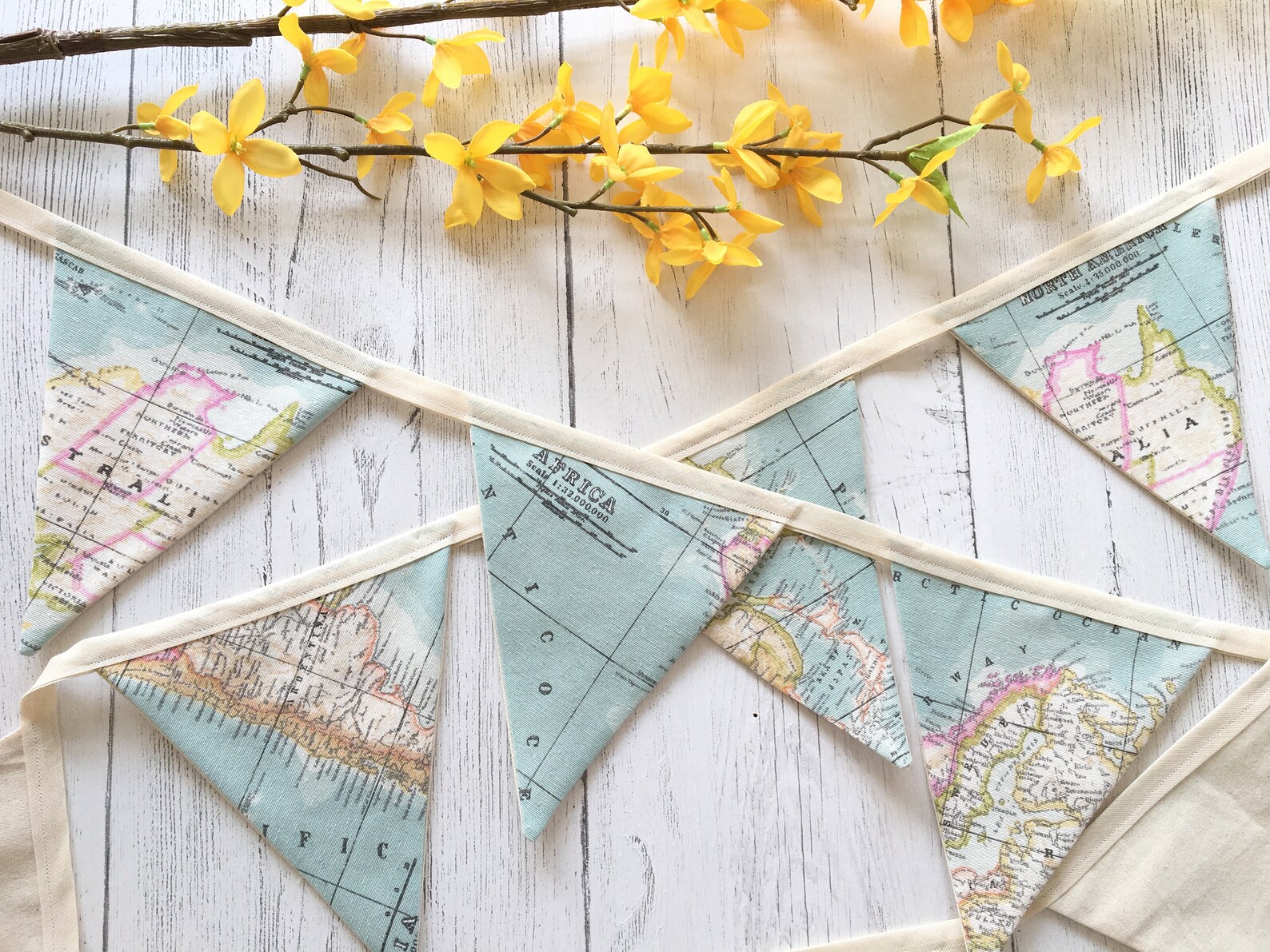 Handmade Earth World Map Bunting Vintage Look Fabric Atlas - Etsy UK