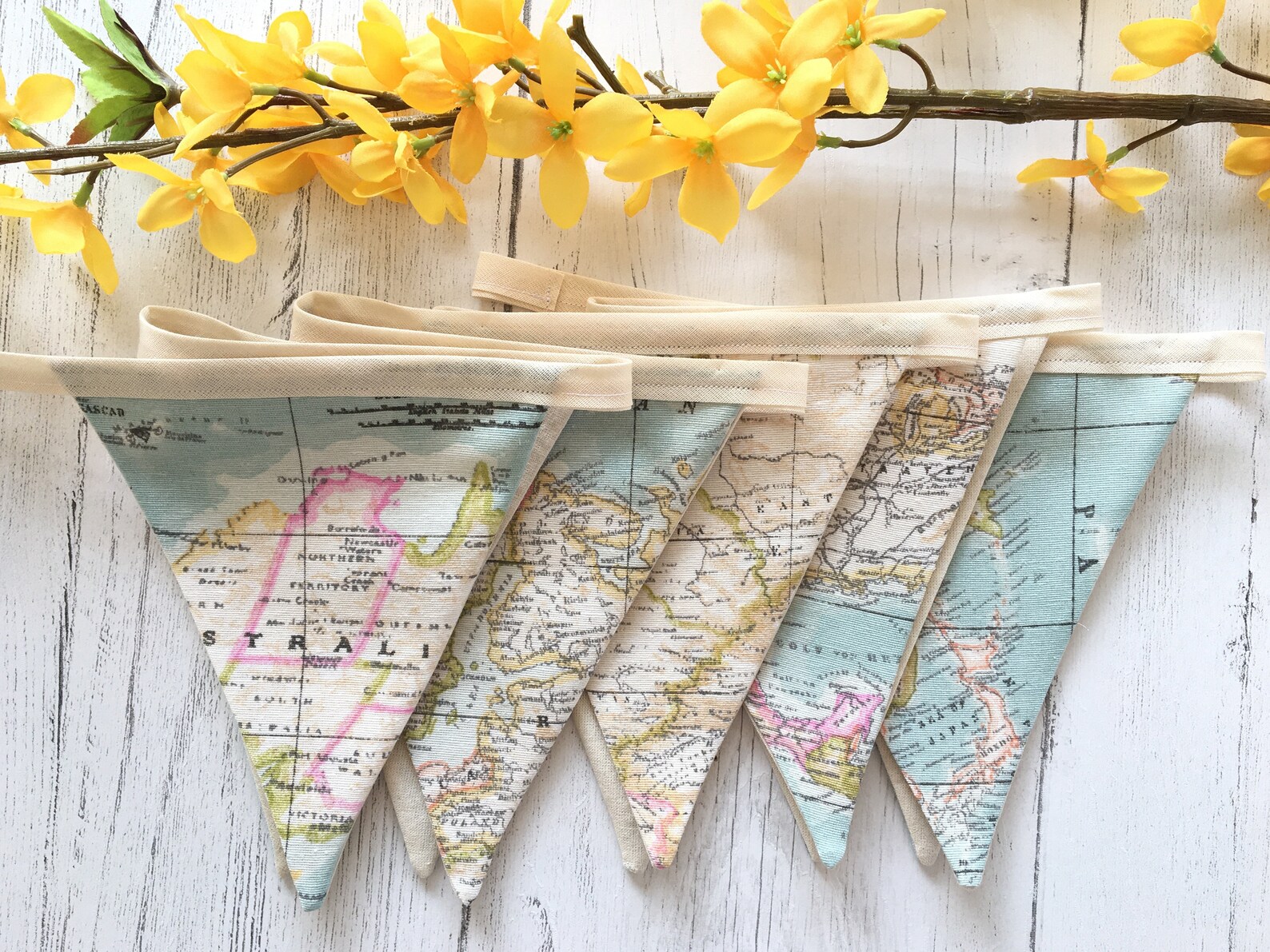 Handmade Earth World Map Bunting Vintage Look Fabric Atlas | Etsy