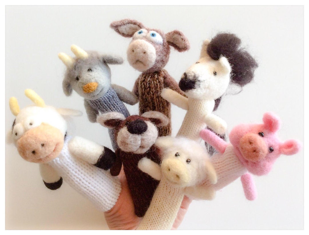 Farm Animal Finger Puppets in Felted Wool and Handmade Knitting - Etsy