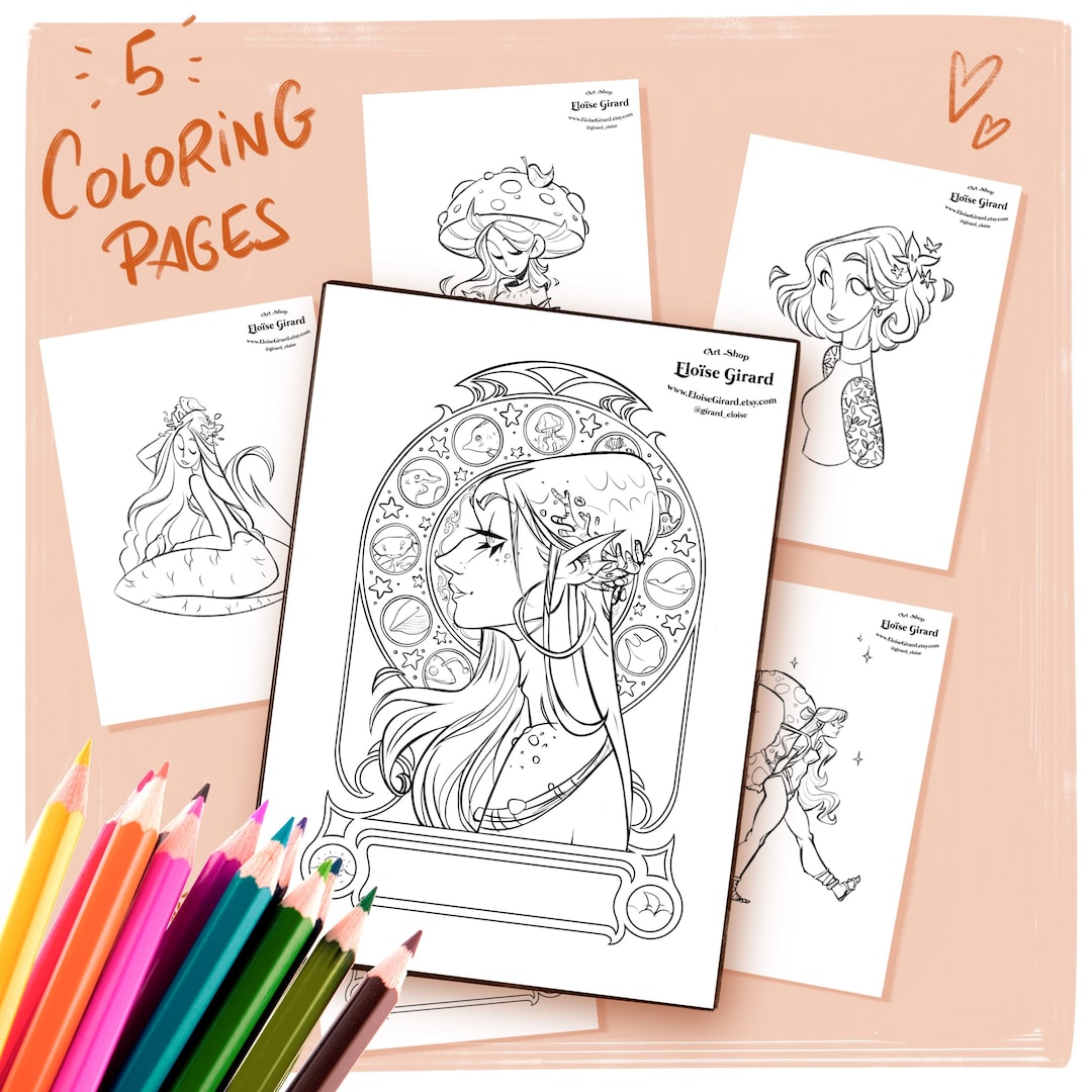 5 Coloring Pages - Printable PDF - Instant Download - Etsy