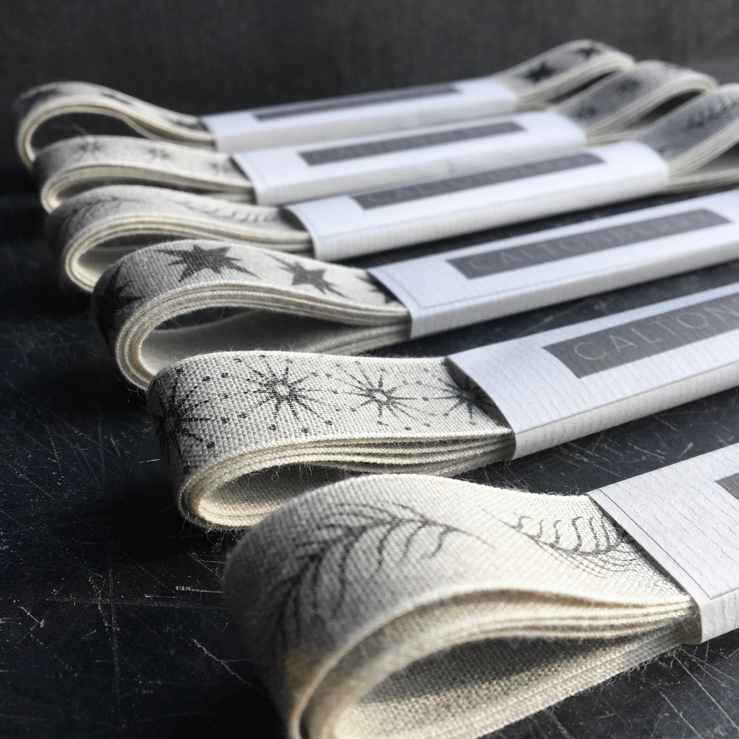 Linen Feather Ribbon Natural Ribbon With a Charcoal Print - Etsy UK