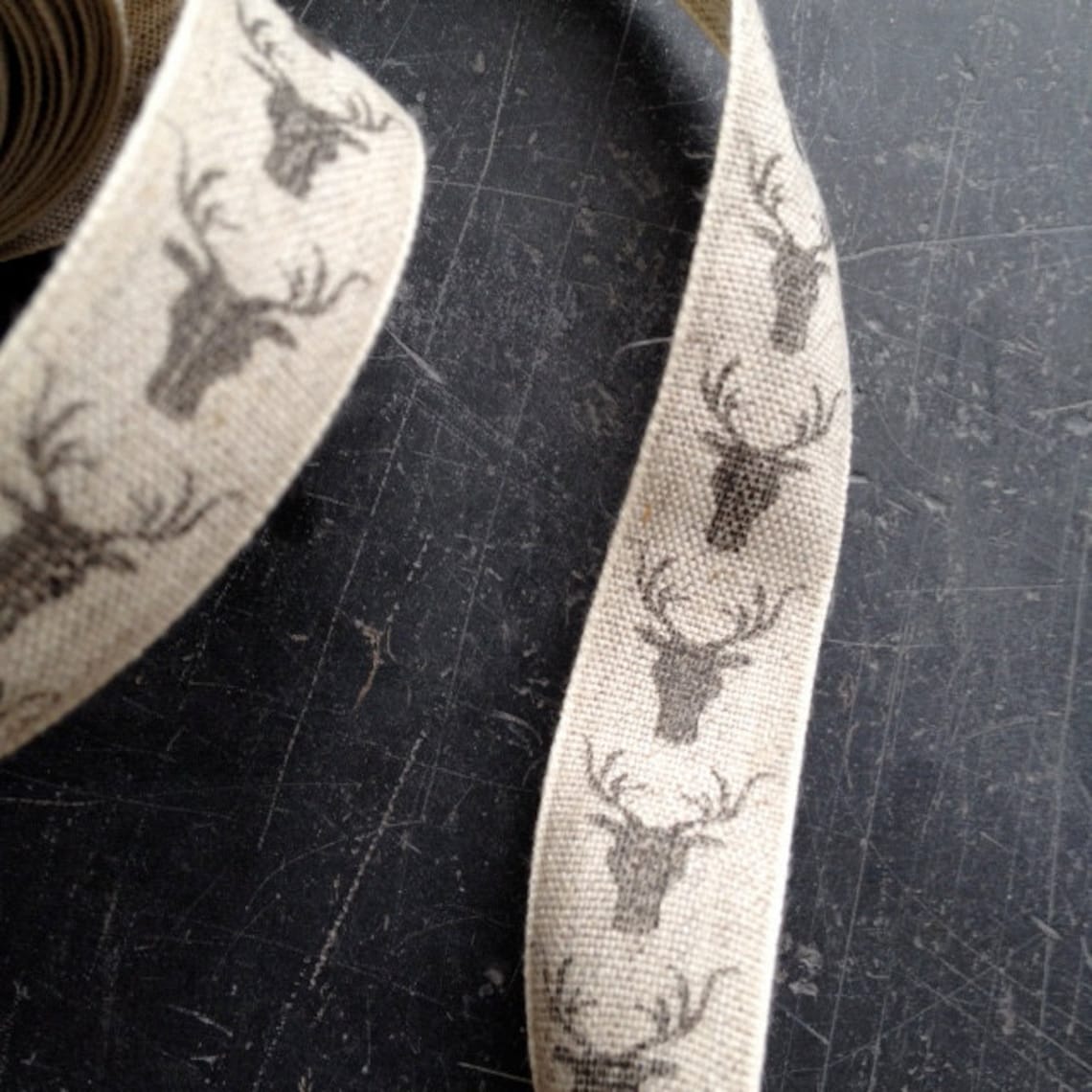 Reindeer Ribbon Natural Linen Ribbon Christmas Ribbon - Etsy