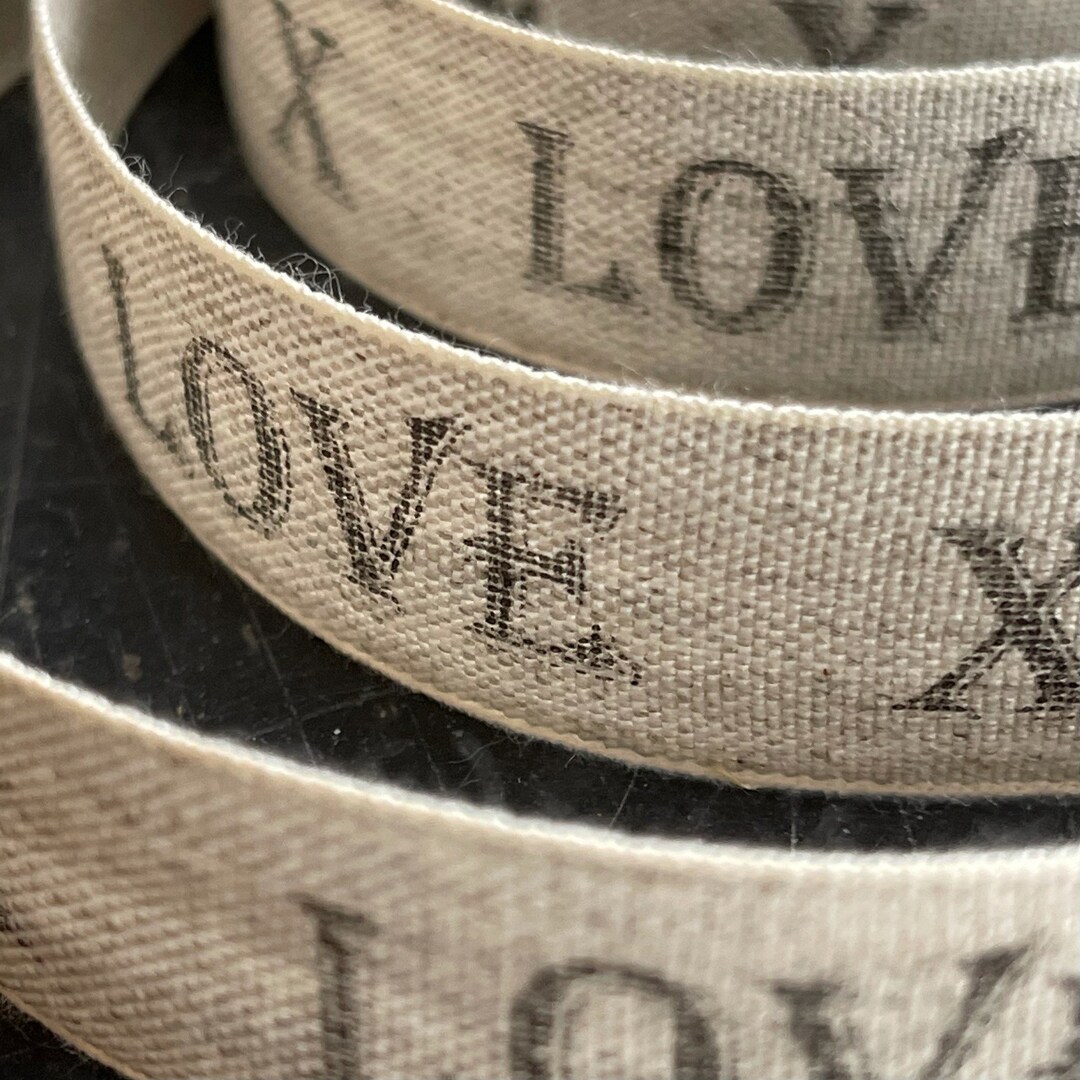 Linen Love Ribbon With Charcoal Print - Etsy UK