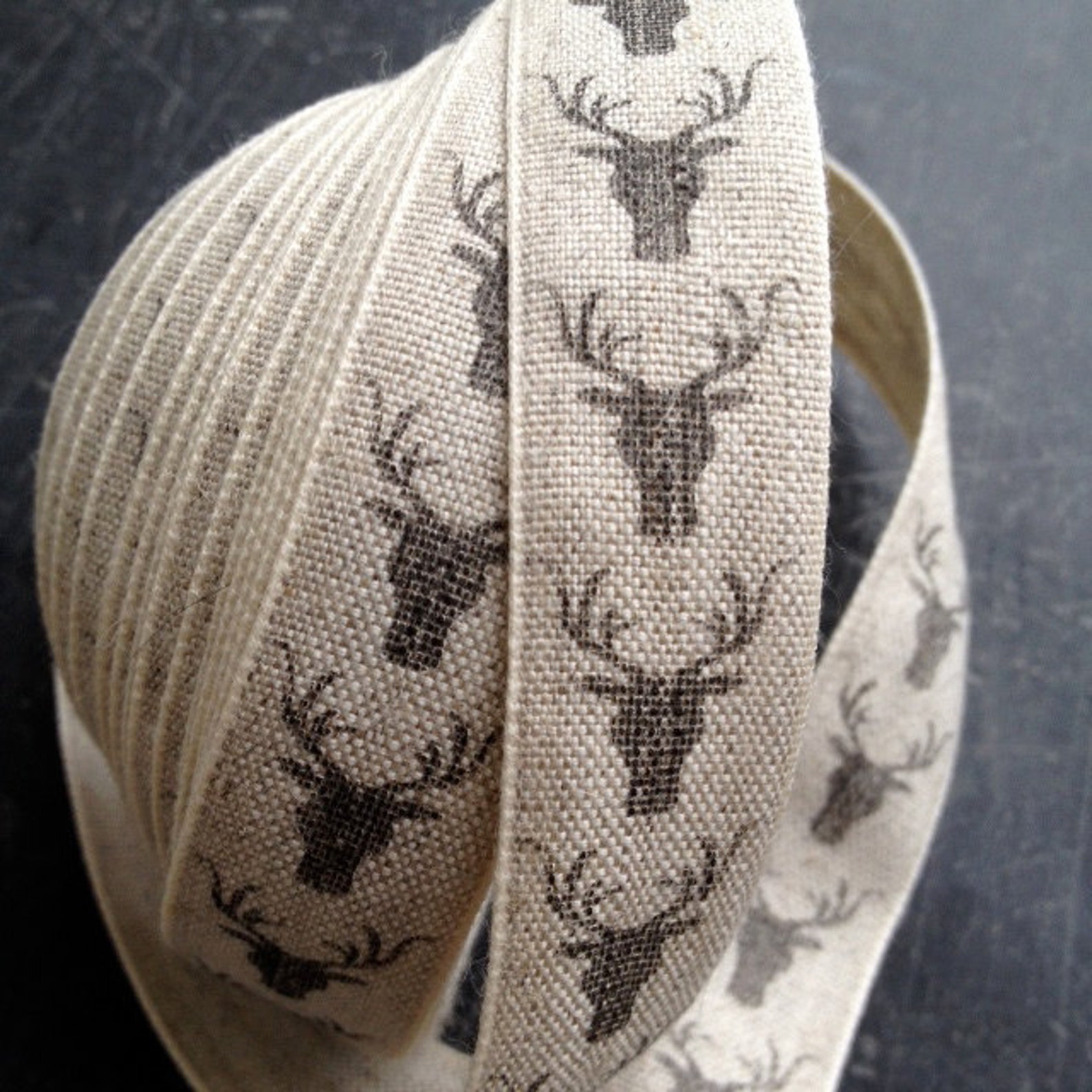 Reindeer Ribbon Natural Linen Ribbon Christmas Ribbon - Etsy