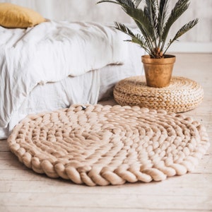 Chunky Knit Rug Knitted Rug Wool Rug Circle Rug Accent - Etsy