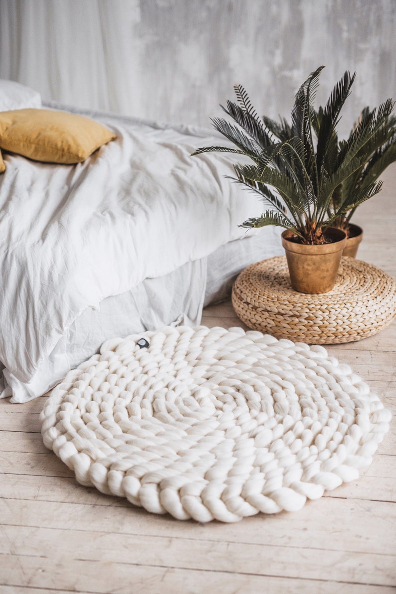 Round Rug Circle Rug Chunky Knit Rug Knitted Rug Wool Rug | Etsy