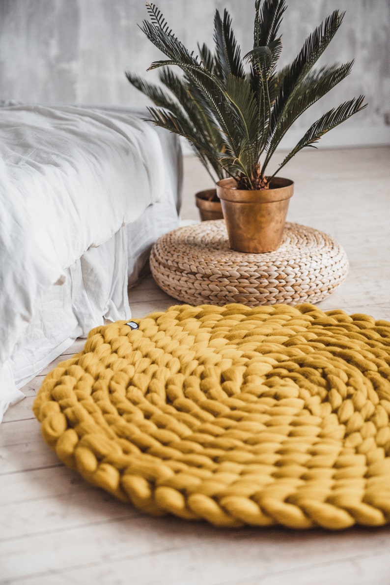 Chunky Knit Rug Knitted Rug Wool Rug Circle Rug Accent - Etsy