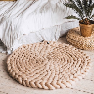 Chunky Knit Rug Knitted Rug Wool Rug Circle Rug Accent - Etsy