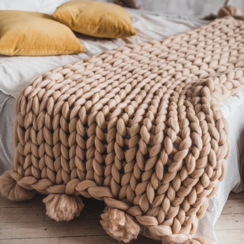 Large Cable Knit Blanket - Etsy