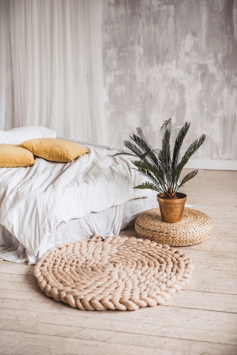 Chunky Knit Rug Knitted Rug Wool Rug Circle Rug Accent - Etsy