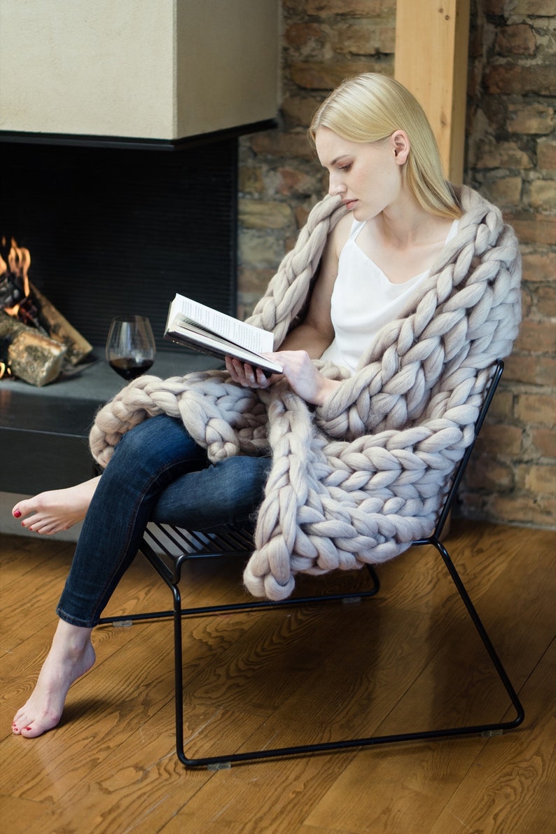 Chunky Knit Blanket Premium Merino Wool Blanket Chunky Knit - Etsy
