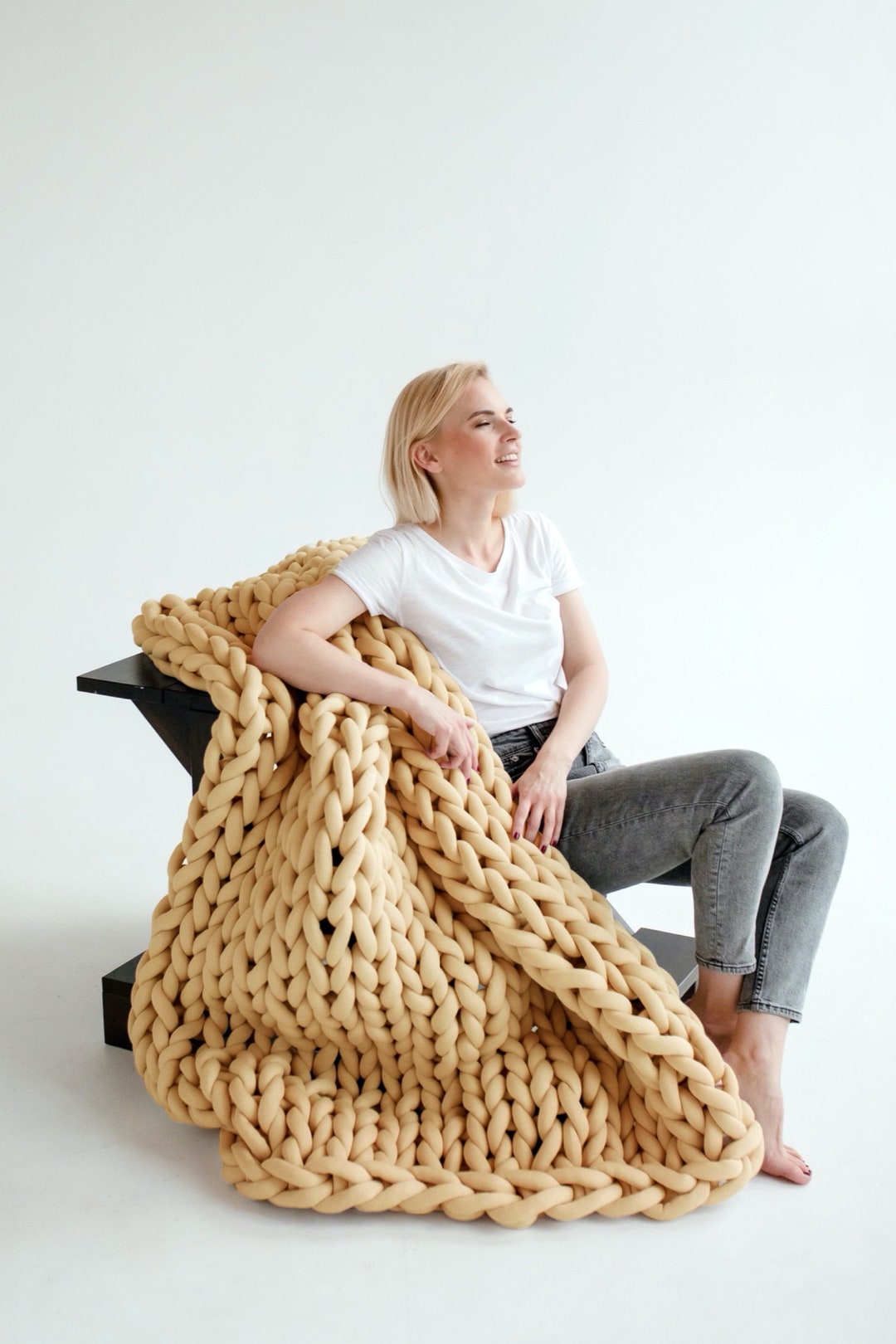 Tube Yarn Blanket Braided Blanket Chunky Knit Blanket - Etsy