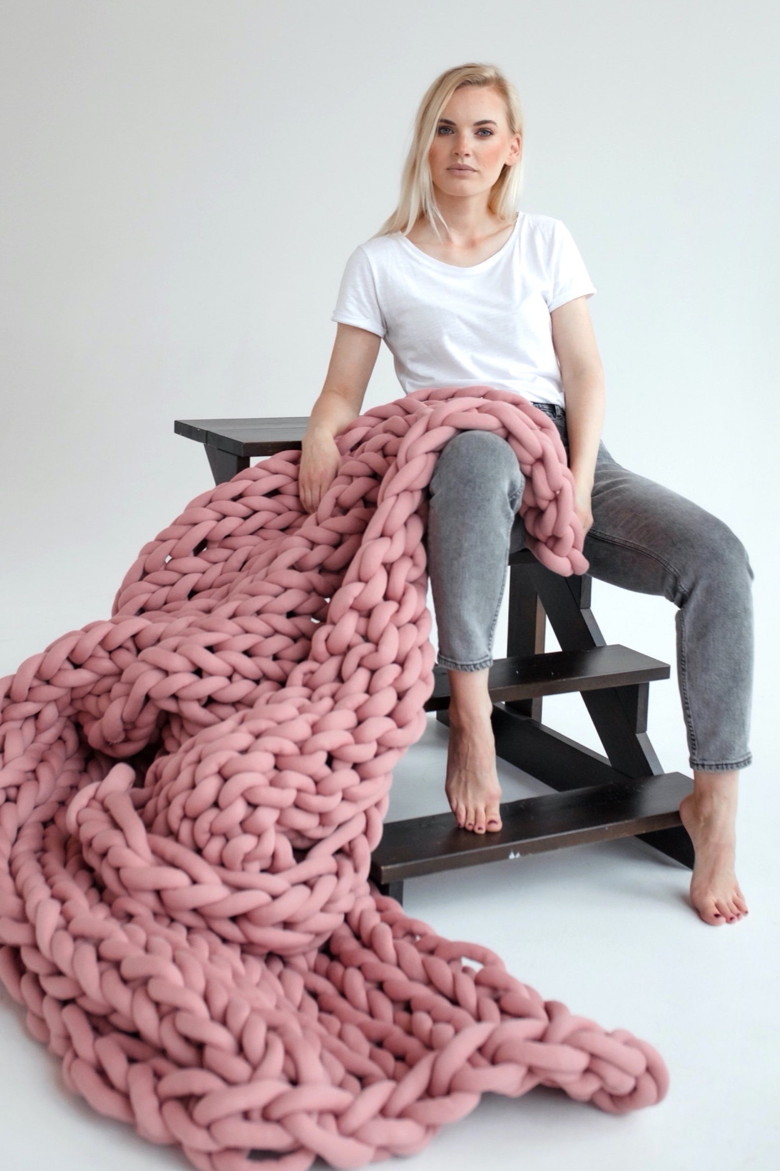 Chunky Knit Cotton Tube Yarn Blanket: Vegan Weighted Blanket - Etsy