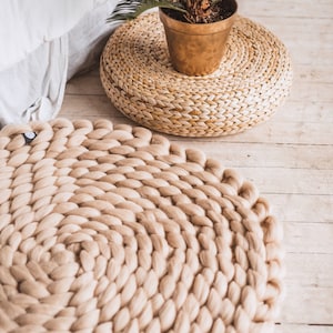 Round Rug Circle Rug Chunky Knit Rug Knitted Rug Wool Rug | Etsy