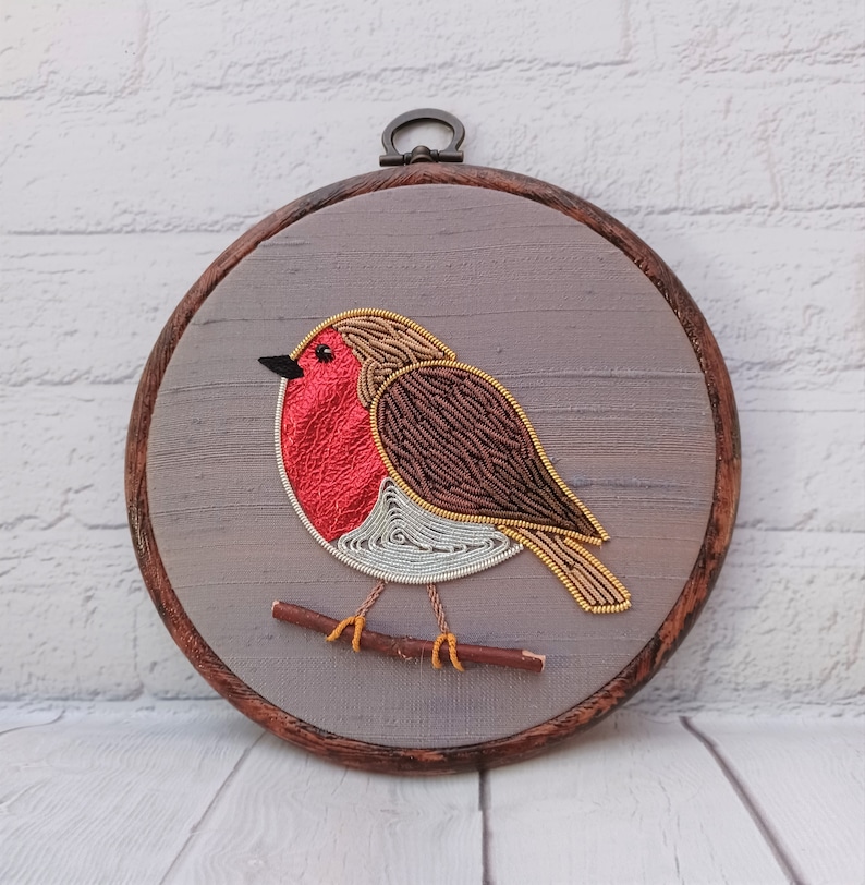 Goldwork Robin Embroidery Robin on Twig Robin Art Robin - Etsy UK