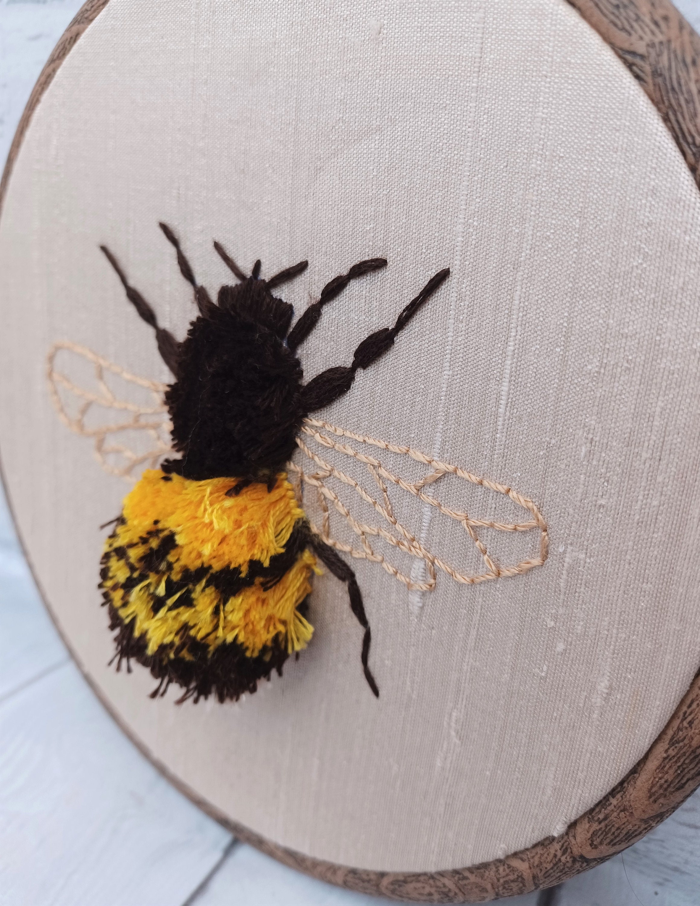 3D Stumpwork Bumblebee Embroidery Art: Fuzzy Bee Gift, 5" Hoop - Etsy