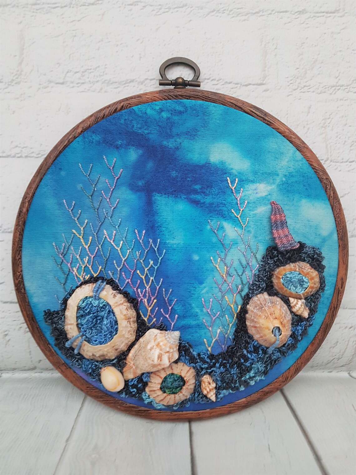Seascape Under Sea Hand Embroidery Hoop With Shells - Etsy