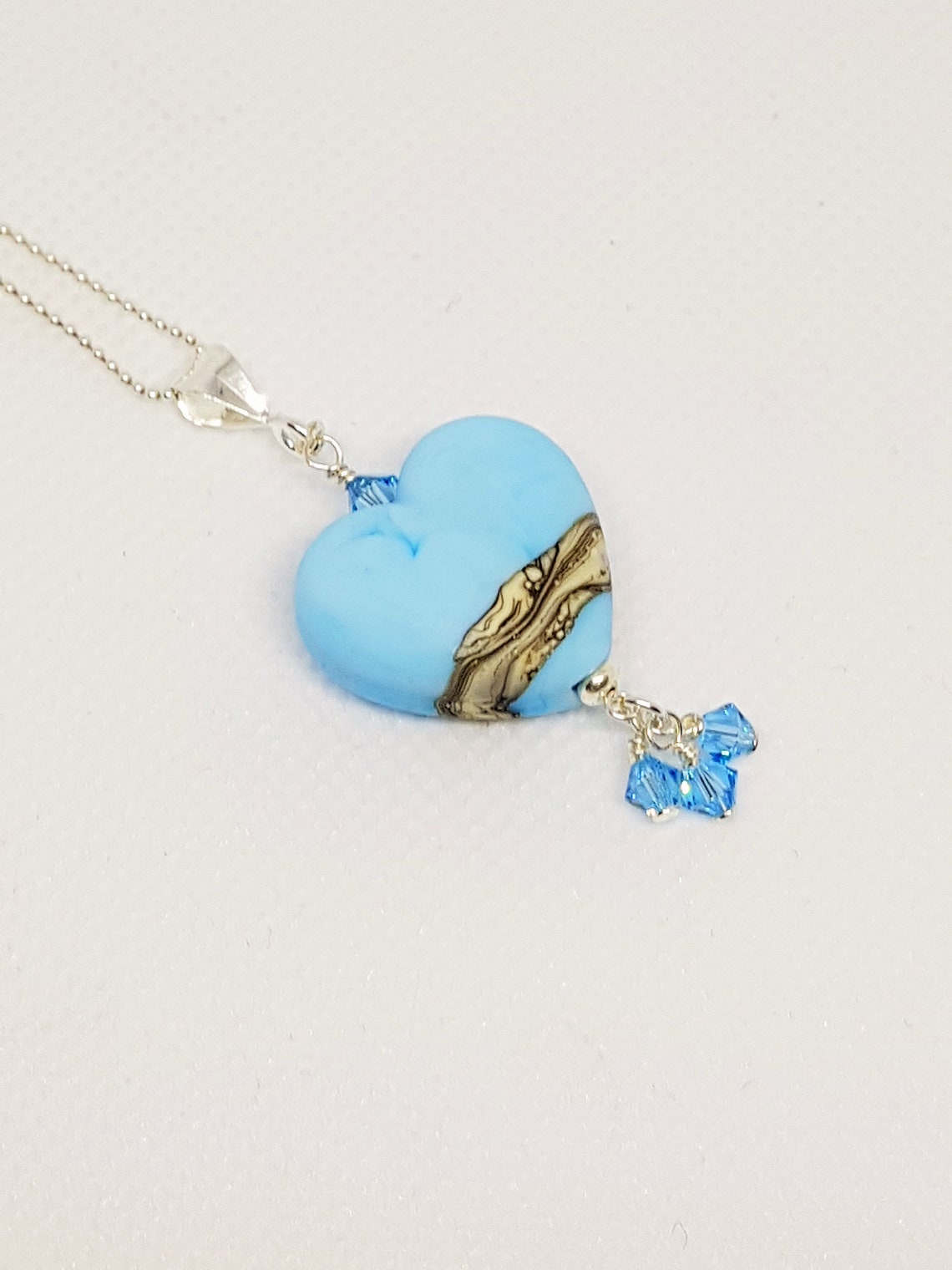 Blue Lampwork Glass Heart Focal Bead Necklace on Sterling - Etsy