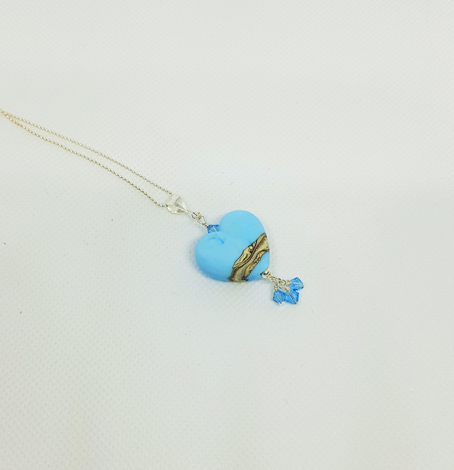 Blue Lampwork Glass Heart Focal Bead Necklace on Sterling - Etsy