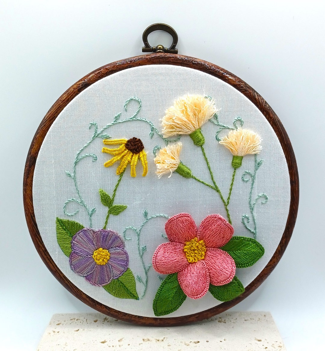 Stumpwork Wildflower Hand Embroidery 3D Hoop, Stumpwork Embroidery ...