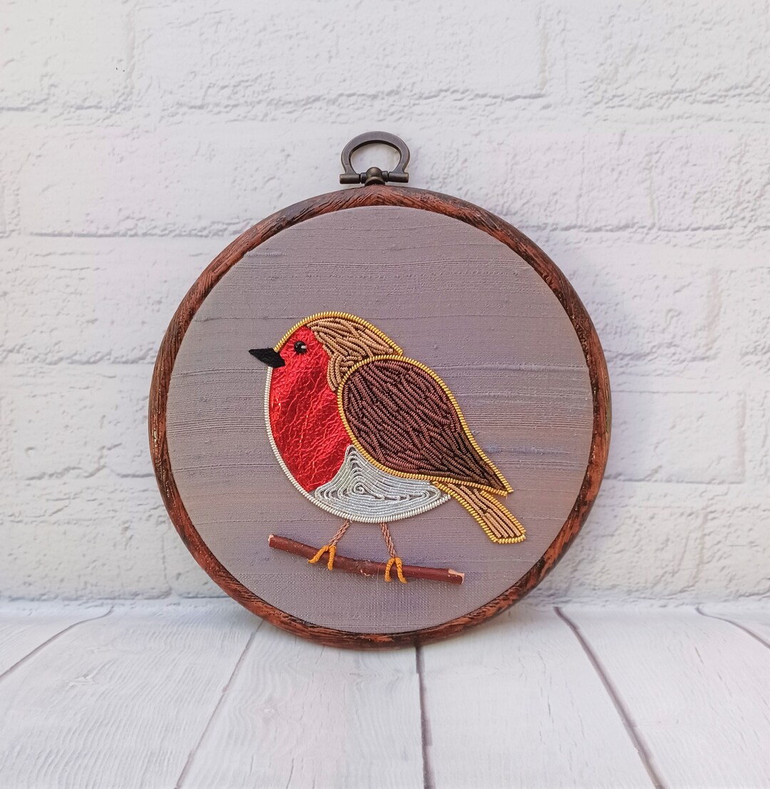 Goldwork Robin Embroidery Robin on Twig Robin Art Robin - Etsy UK