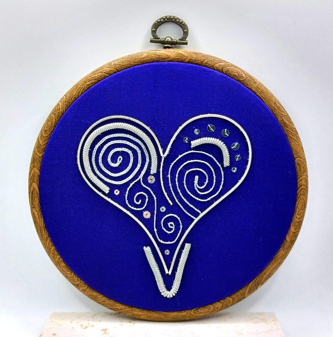 Silver Celtic Heart Goldwork Embroidery Hoop: Hand-stitched Wall Art - Etsy