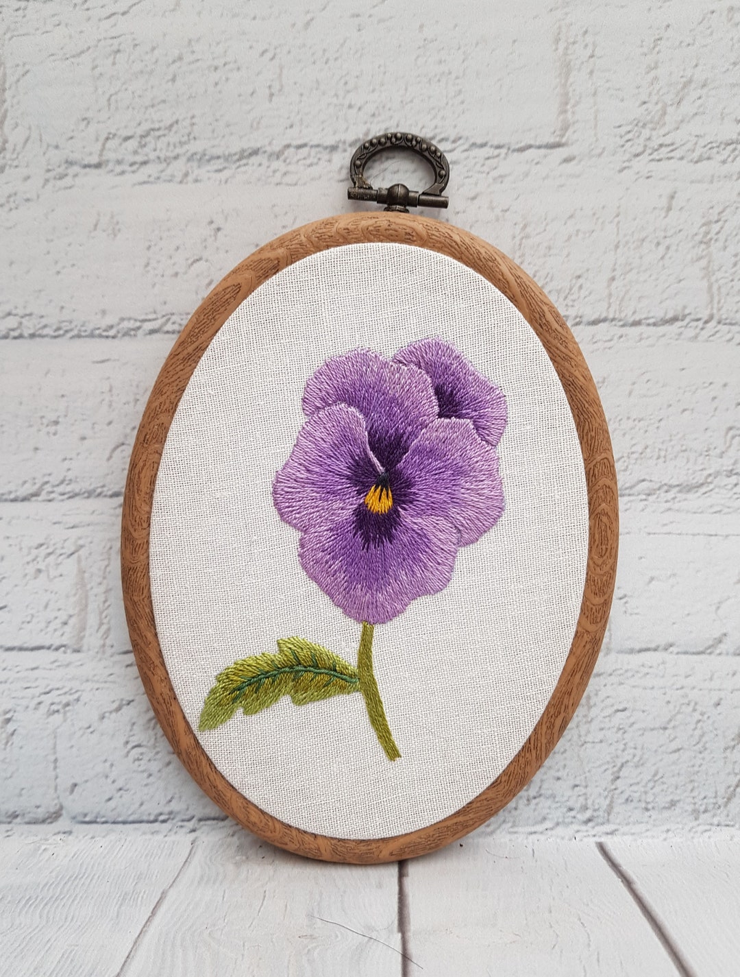 Pansy Hand Embroidered Floral Hoop Art - Etsy
