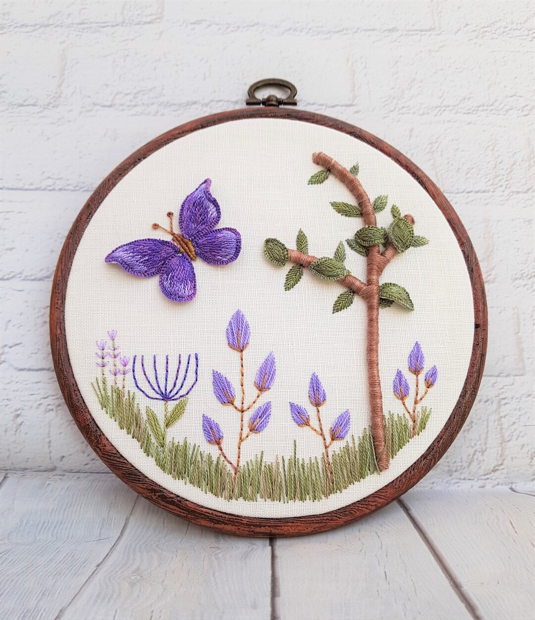 Butterfly and Tree Stumpwork 3D Hand Embroidery Hoop - Etsy