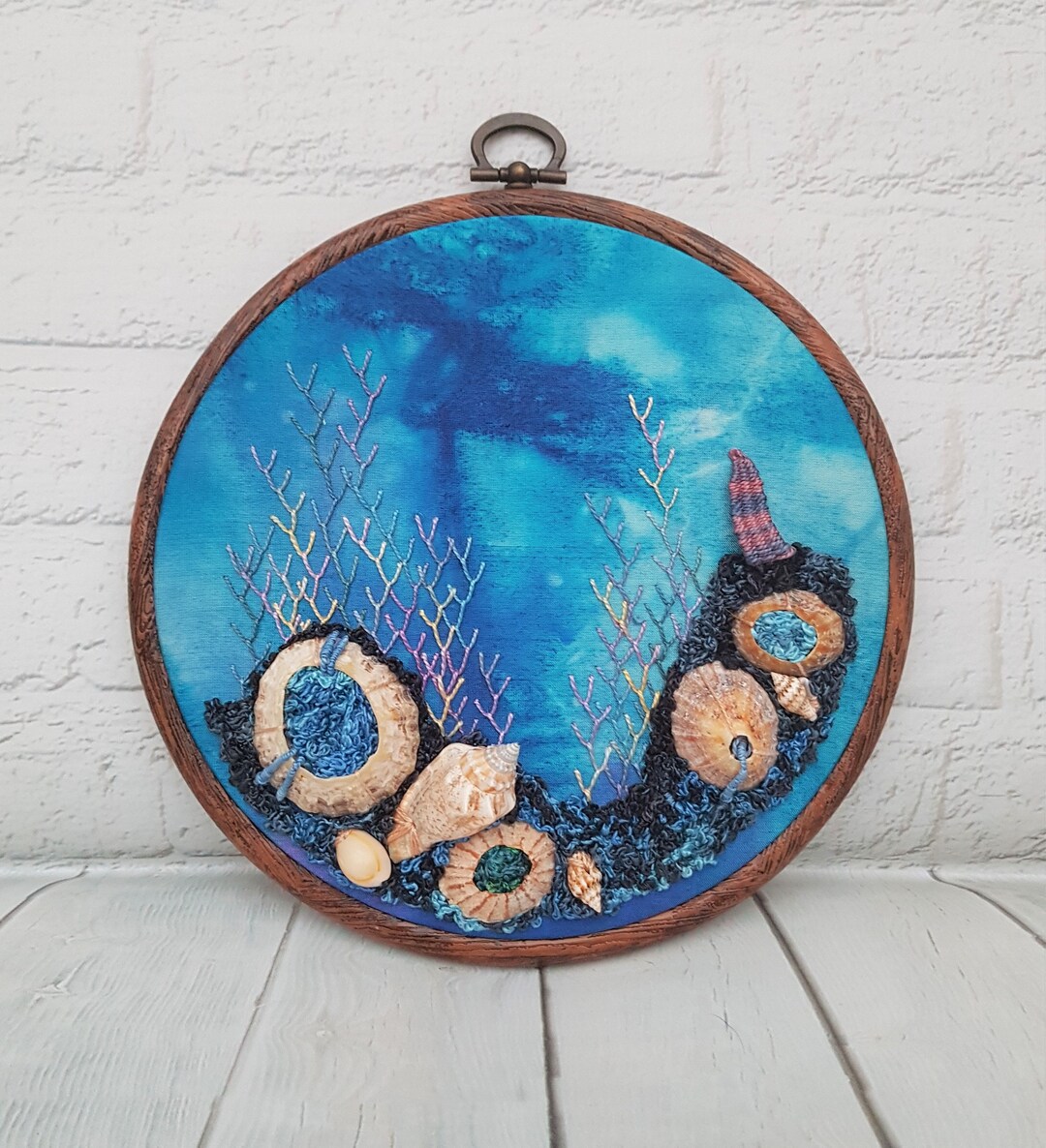 Seascape Under Sea Hand Embroidery Hoop With Shells - Etsy