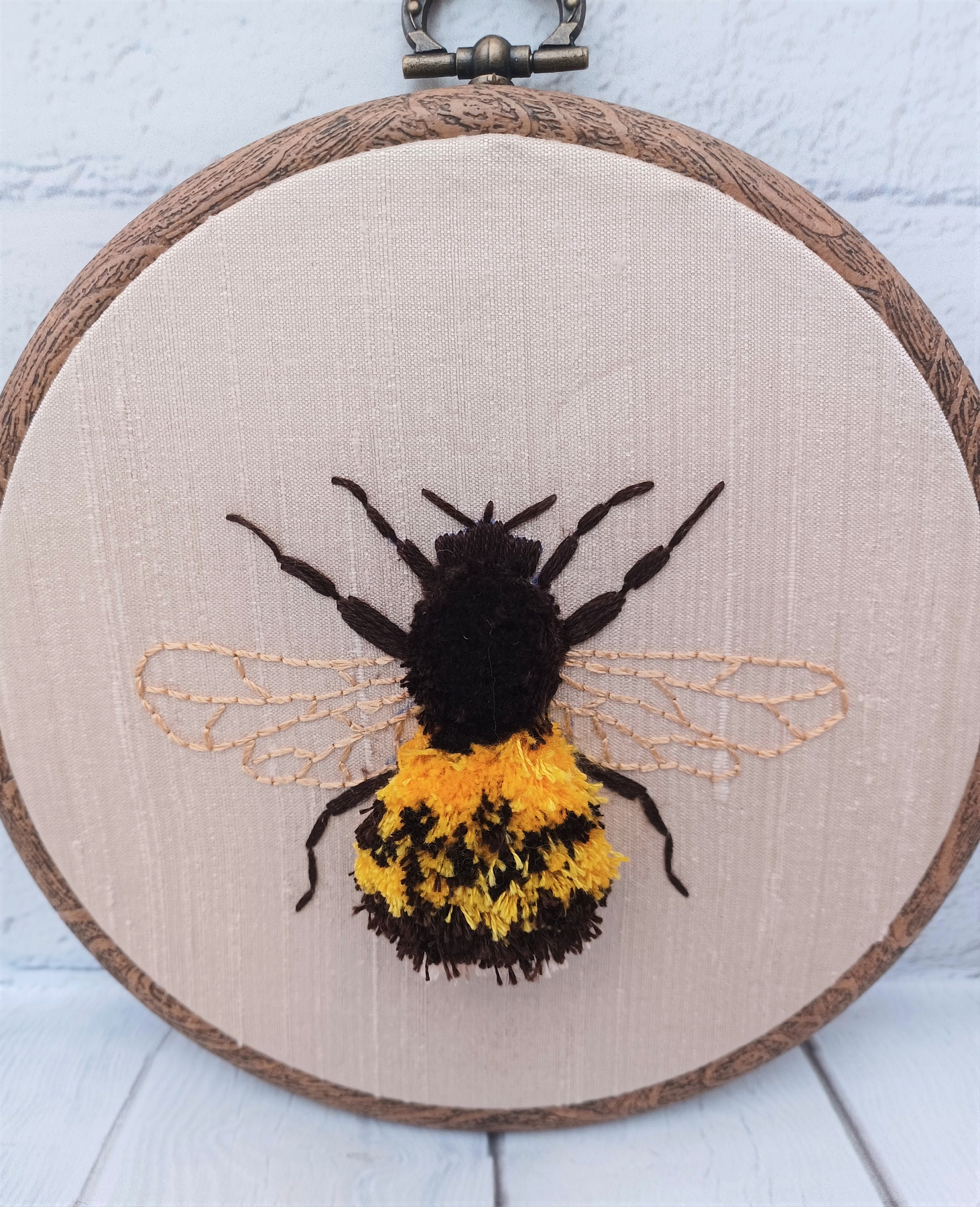 3D Stumpwork Bumblebee Embroidery Art: Fuzzy Bee Gift, 5" Hoop - Etsy