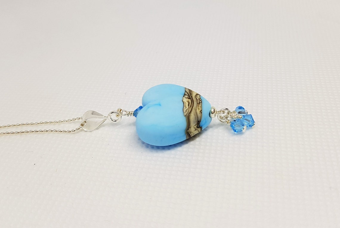 Blue Lampwork Glass Heart Focal Bead Necklace on Sterling - Etsy