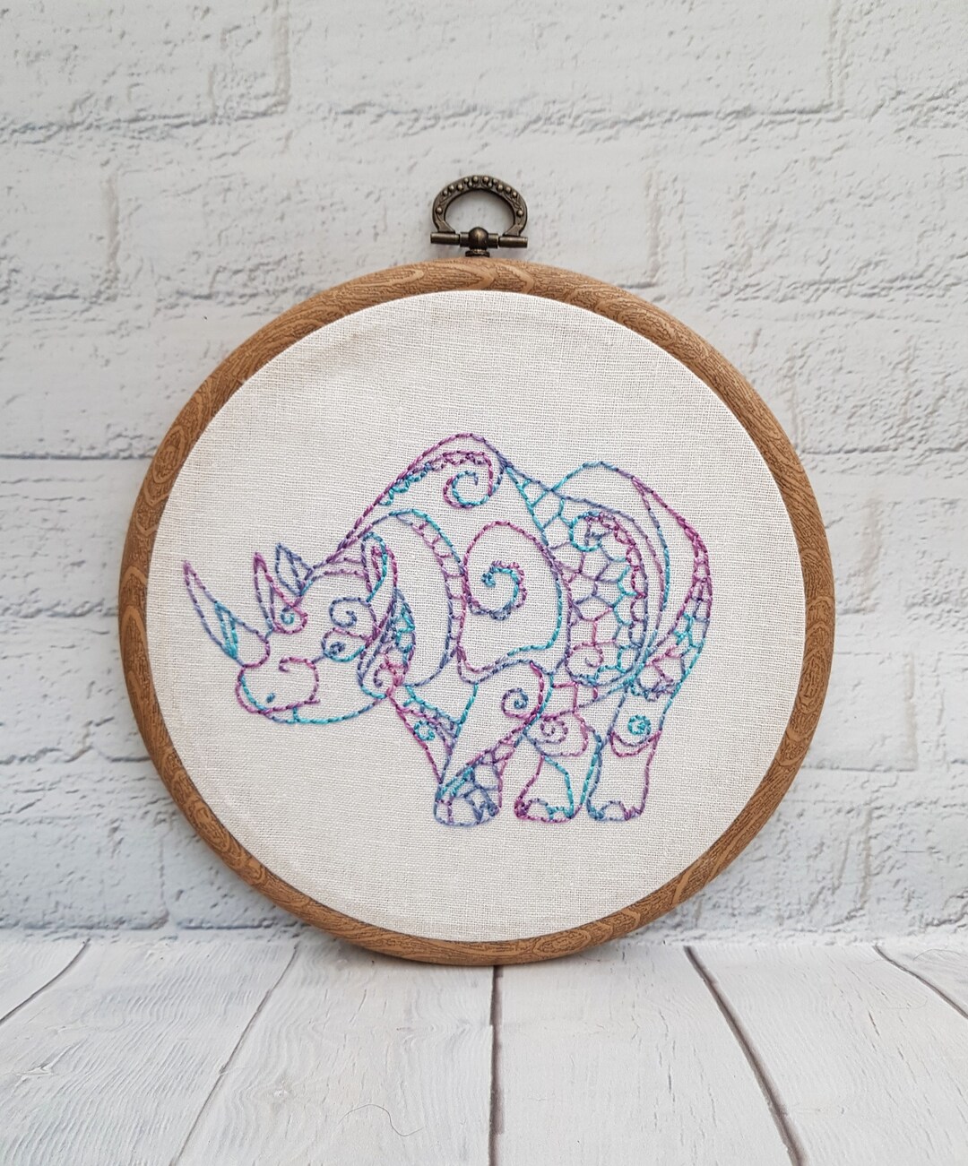 Hand Embroidered Rhino Art, 6 Inch Hoop, Endangered Species - Etsy