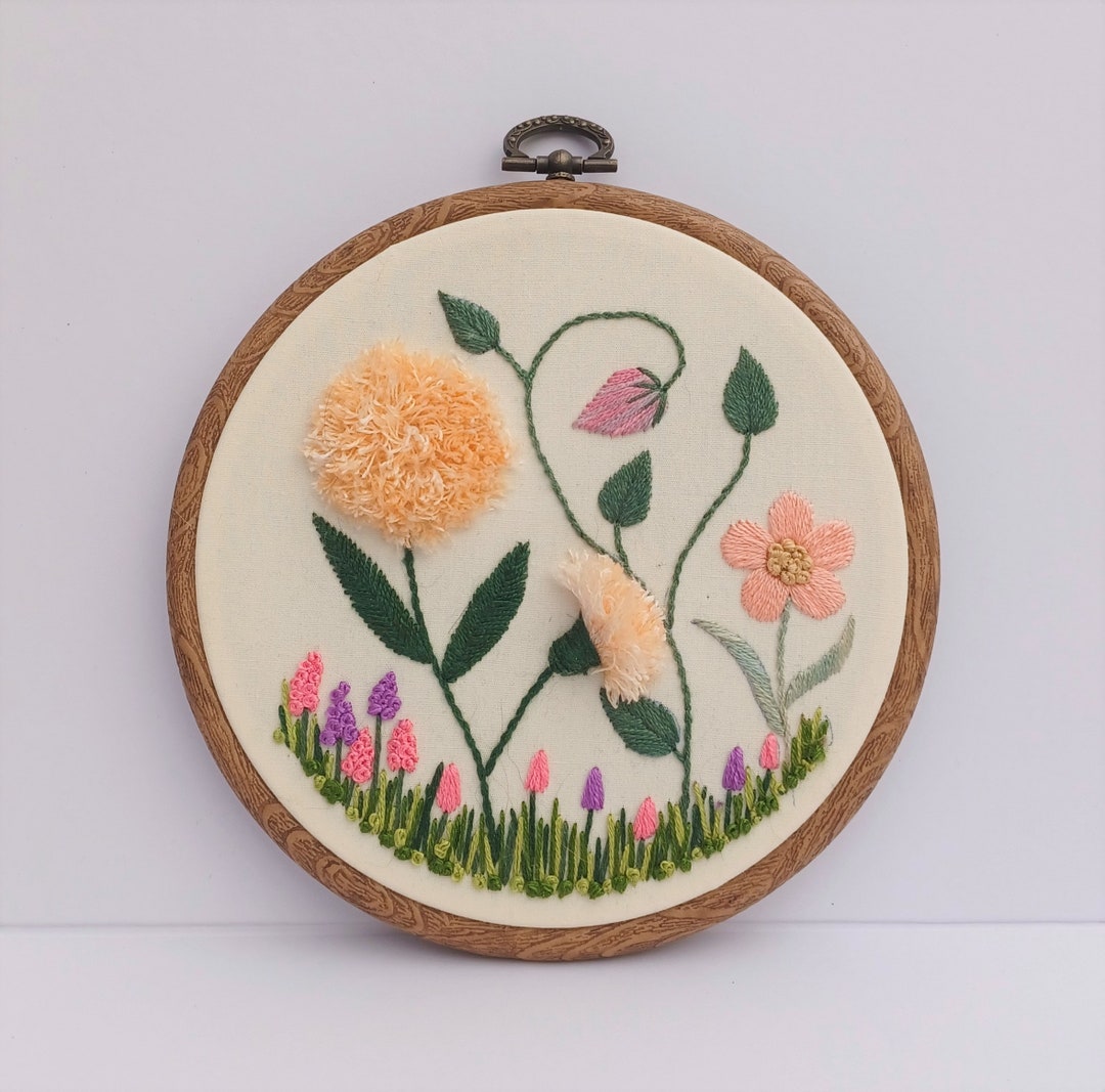 Stumpwork Wildflower Hand Embroidery 3D Hoop, Flower Embroidery ...