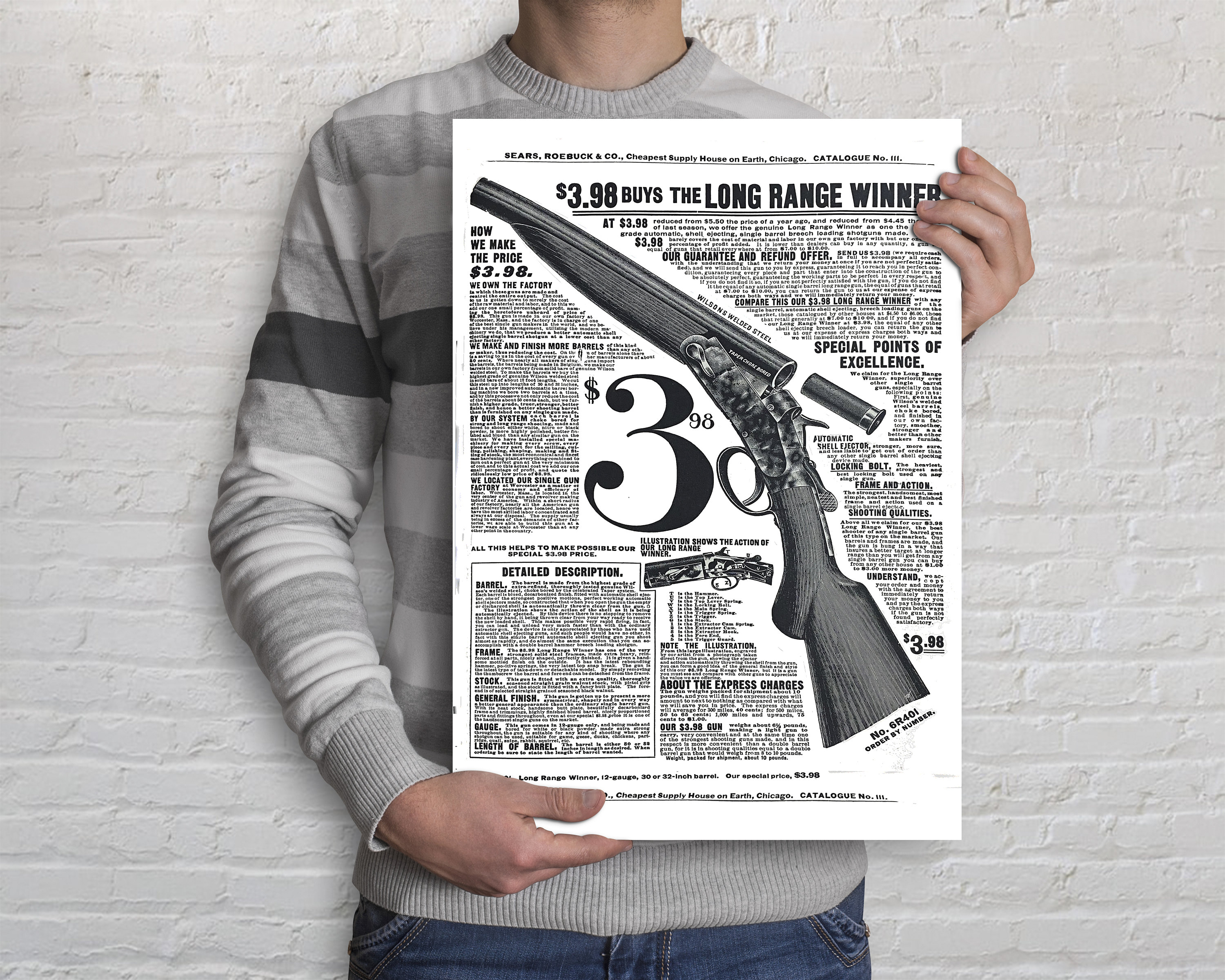 Vintage Gun Poster, Wall Art Decor Gifts for Home Office, Man Cave, Gun ...