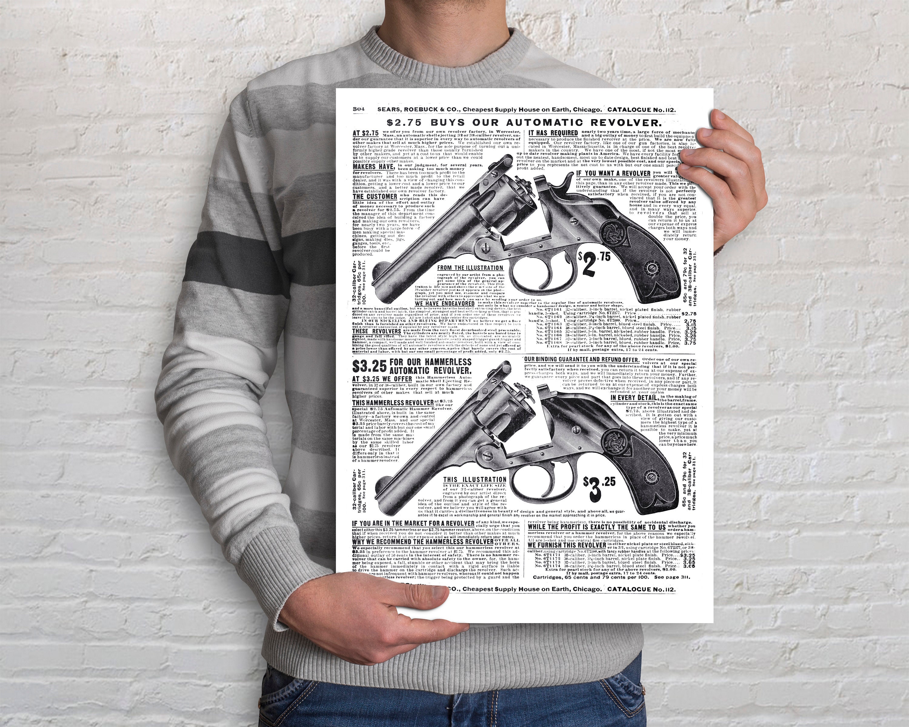 Vintage Gun Poster, Wall Art Decor Gifts for Home Office, Man Cave, Gun ...