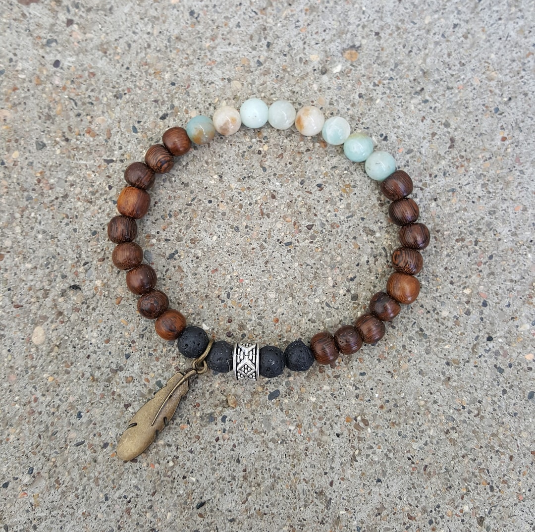 Essential Oil Diffuser Bracelet. Lava Diffuser. Wood, Amazonite, Lava ...